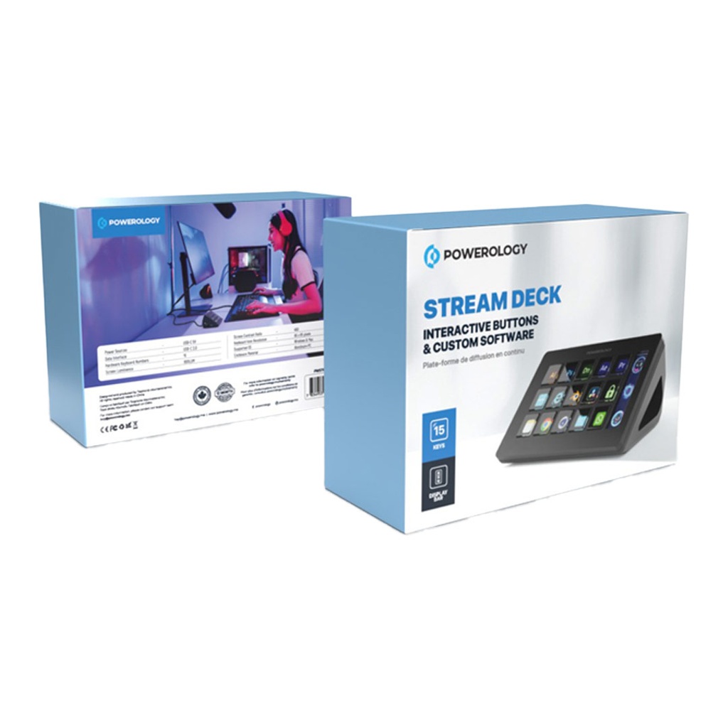 Powerology Stream Deck - Interactive Buttons & Custom Software - Black